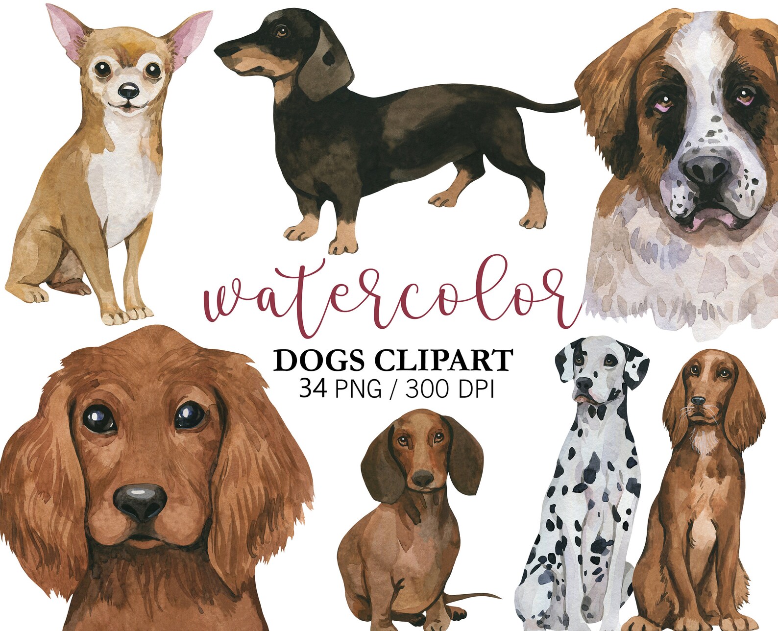 Watercolor Dogs Clipart Pet Clipart Animal Clipart PNG - Etsy