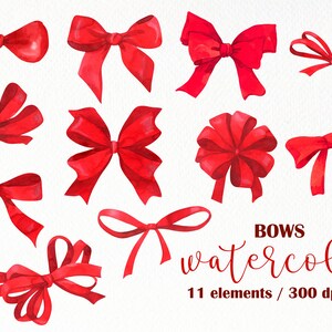Watercolor Red Bows Clipart, Hand Painted Ribbon Bows. PNG. Silk Bow ...