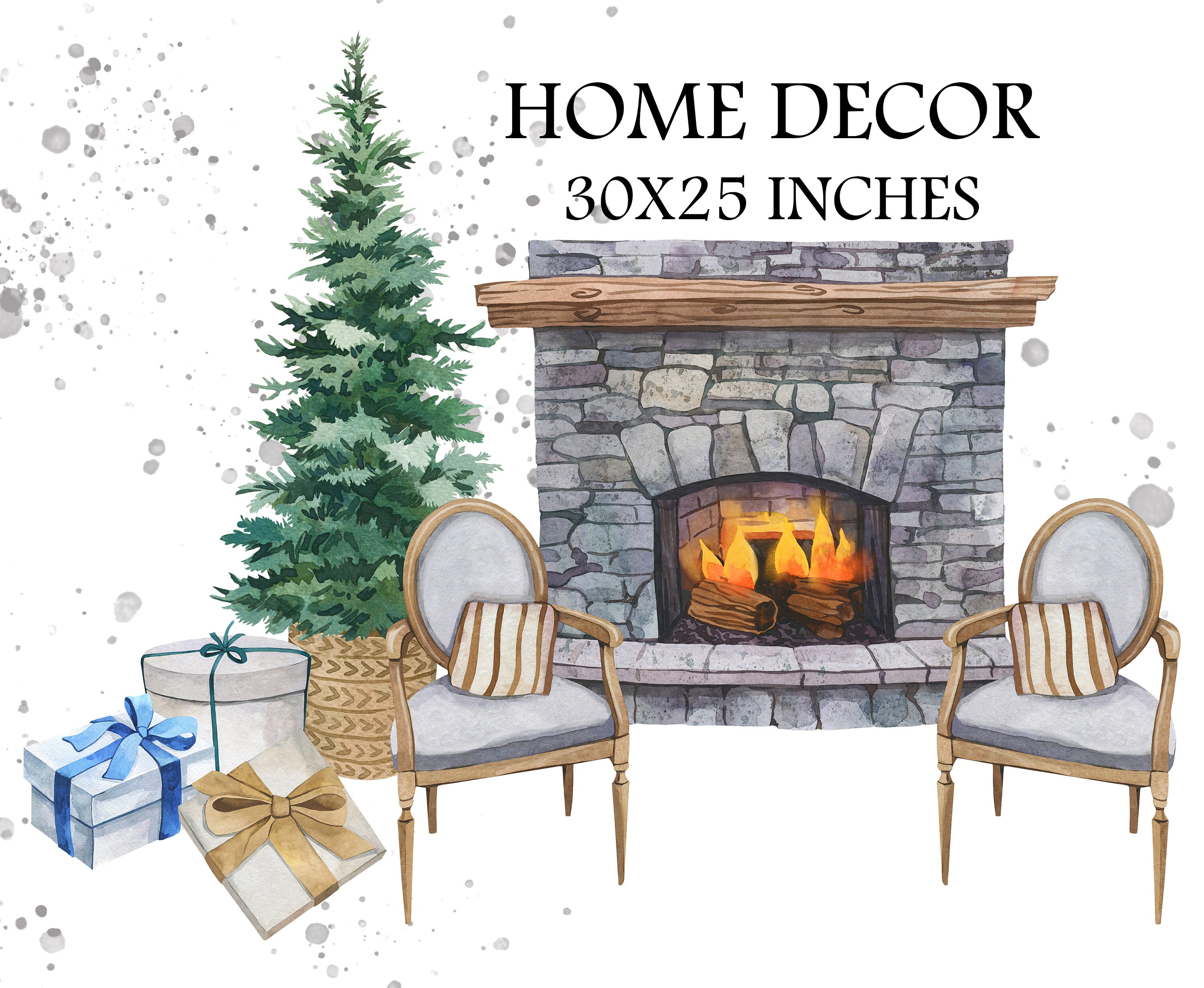 Watercolor Christmas Clipart: Scandinavian Home Decor (PNG) Hand ...