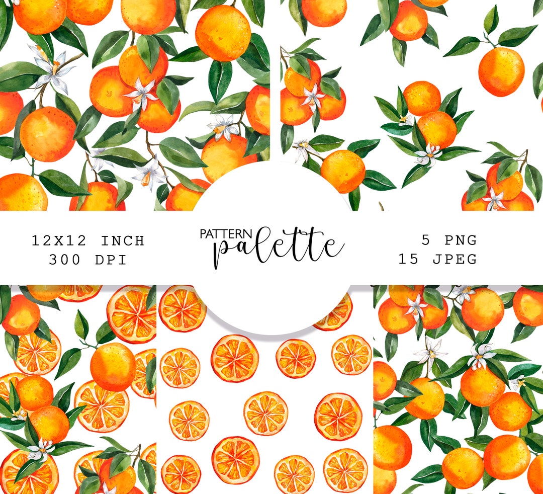 Watercolor Oranges Seamless Patterns, Oranges Clipart, PNG, Watercolor ...