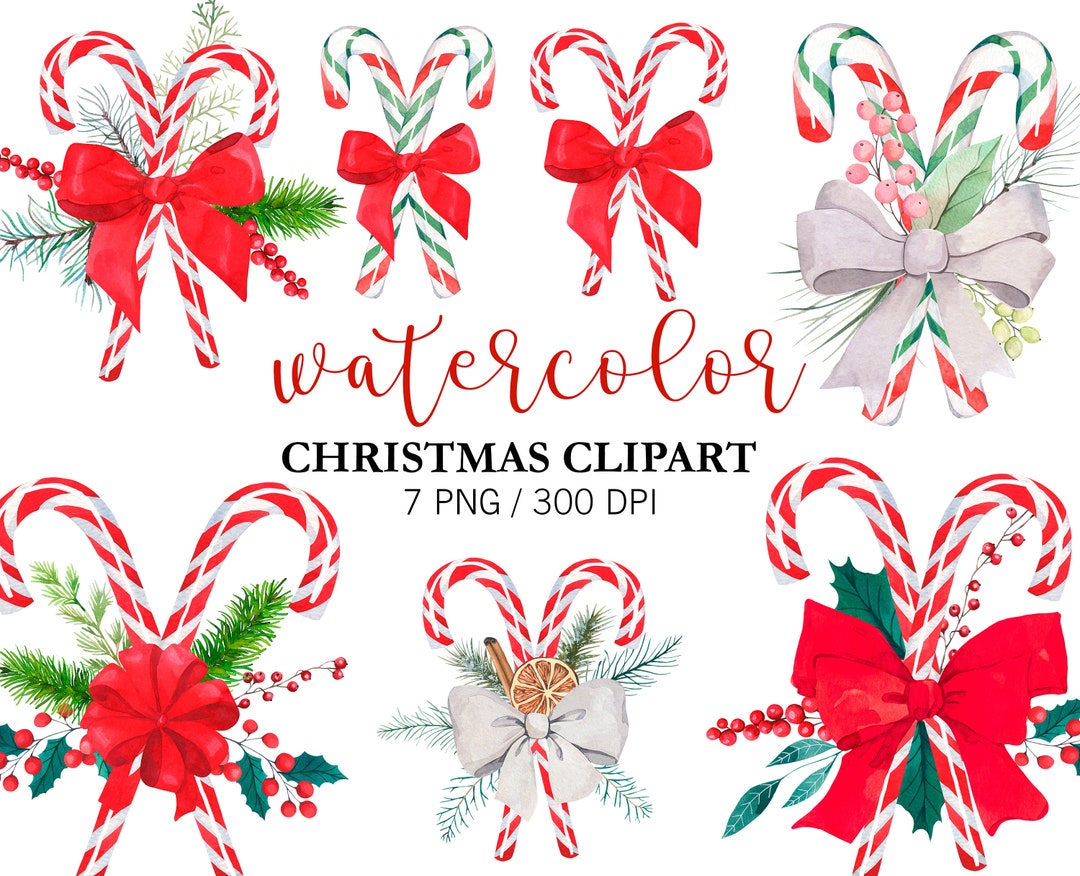 Watercolor Candy Cane Clipart, Christmas Decor, Christmas Png ...