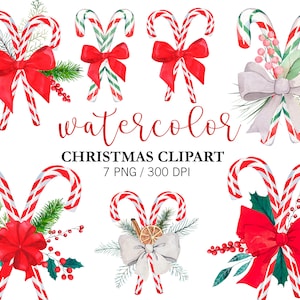 Watercolor Candy Cane Clipart, Christmas Decor, Christmas Png ...