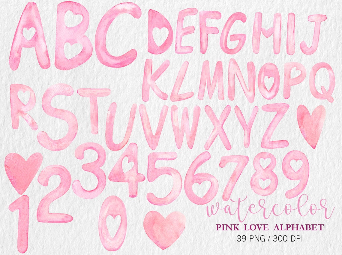 Watercolor Pink Alphabet Clipart Alphabet PNG Pink - Etsy
