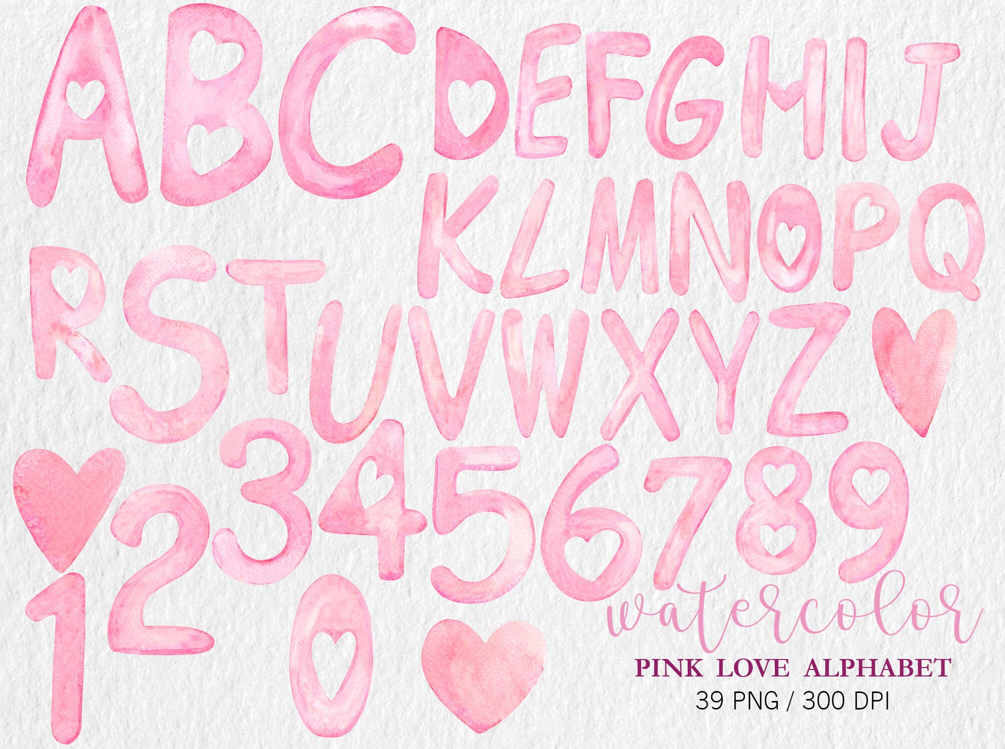 Watercolor Pink Alphabet Clipart Alphabet PNG Pink - Etsy