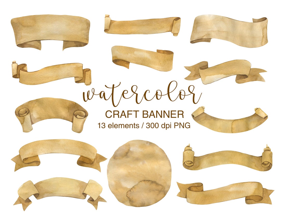 Watercolor Banner Clipart, Craft Paper Banner, Beige Ribbon Cliparts ...