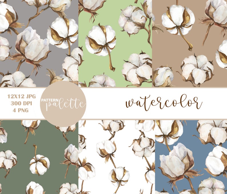 Watercolor Cotton Seamless Pattern Cotton Plant Pattern | Etsy