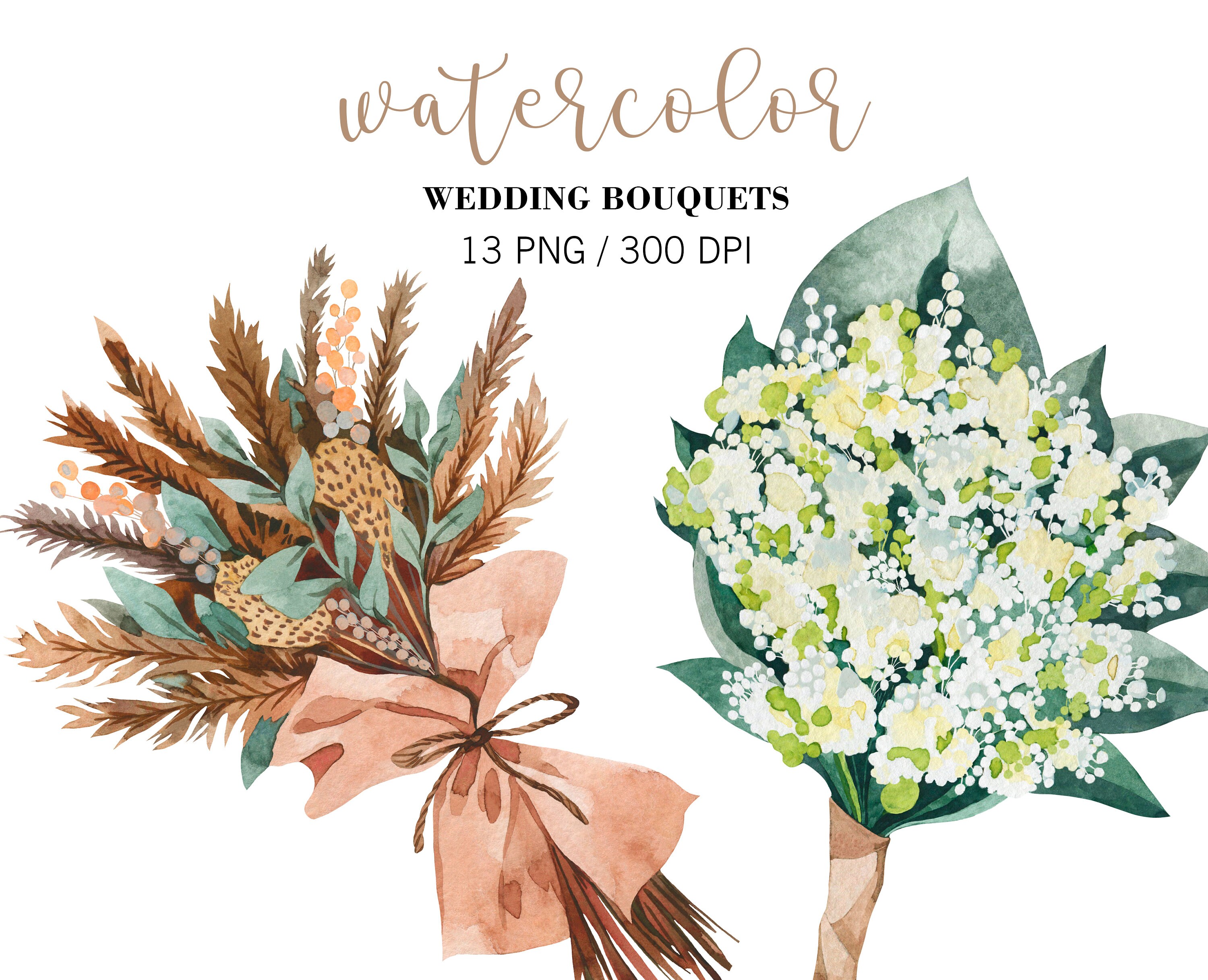 Watercolor Wedding Bouquets Wedding Clipart Floral Decor - Etsy