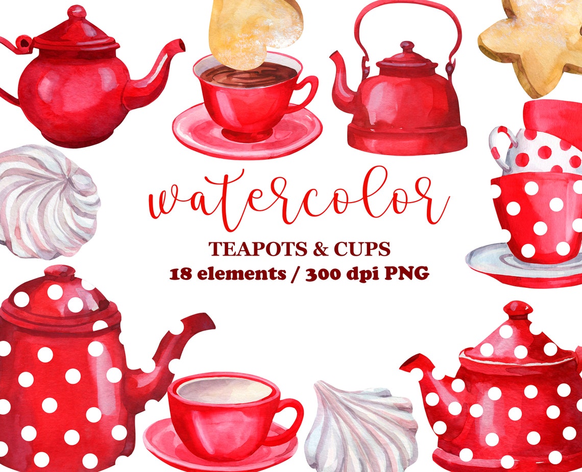 Watercolor Teapot and Teacup Clipart Watercolor Tea party | Etsy