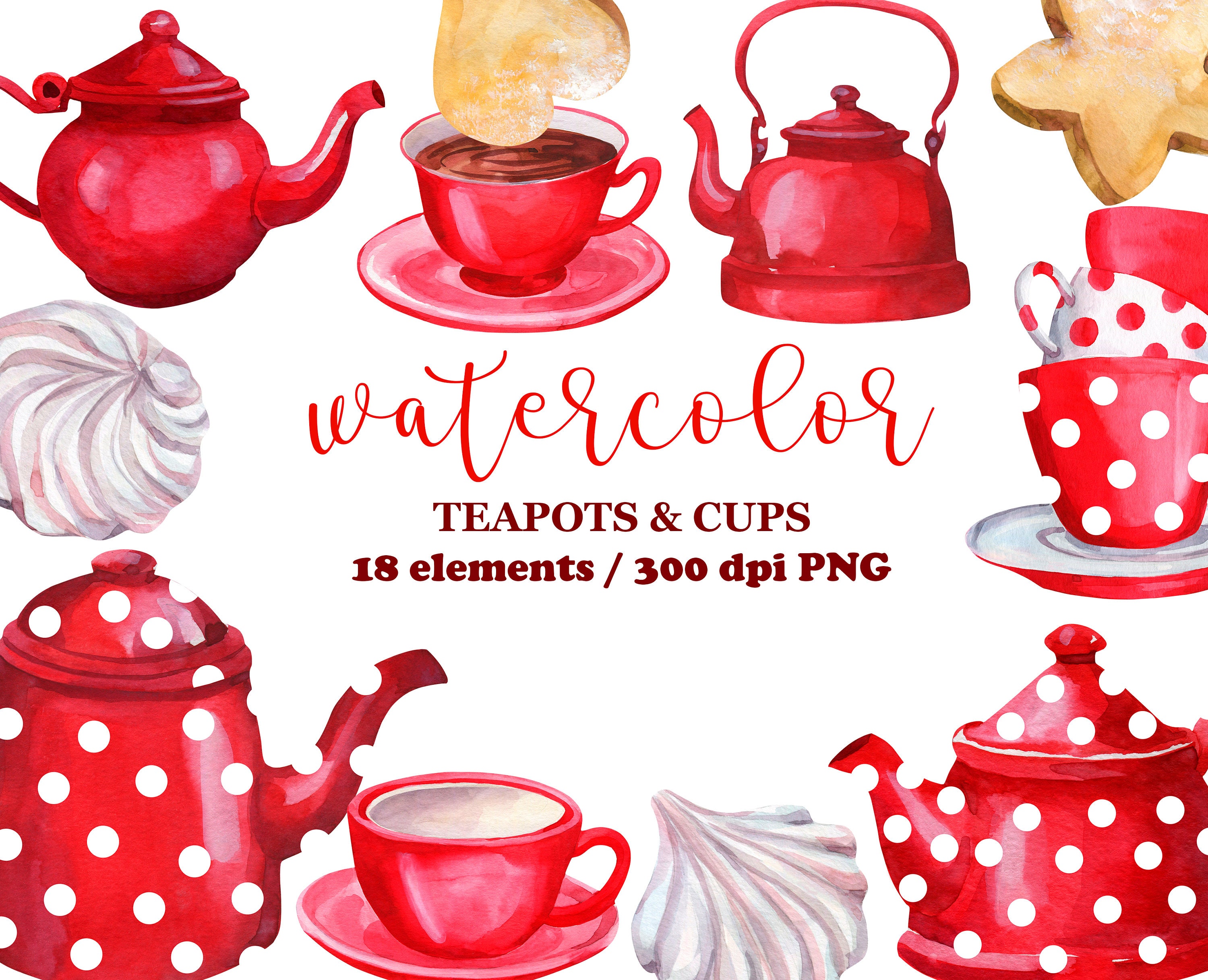 Watercolor Teapot and Teacup Clipart Watercolor Tea Party - Etsy
