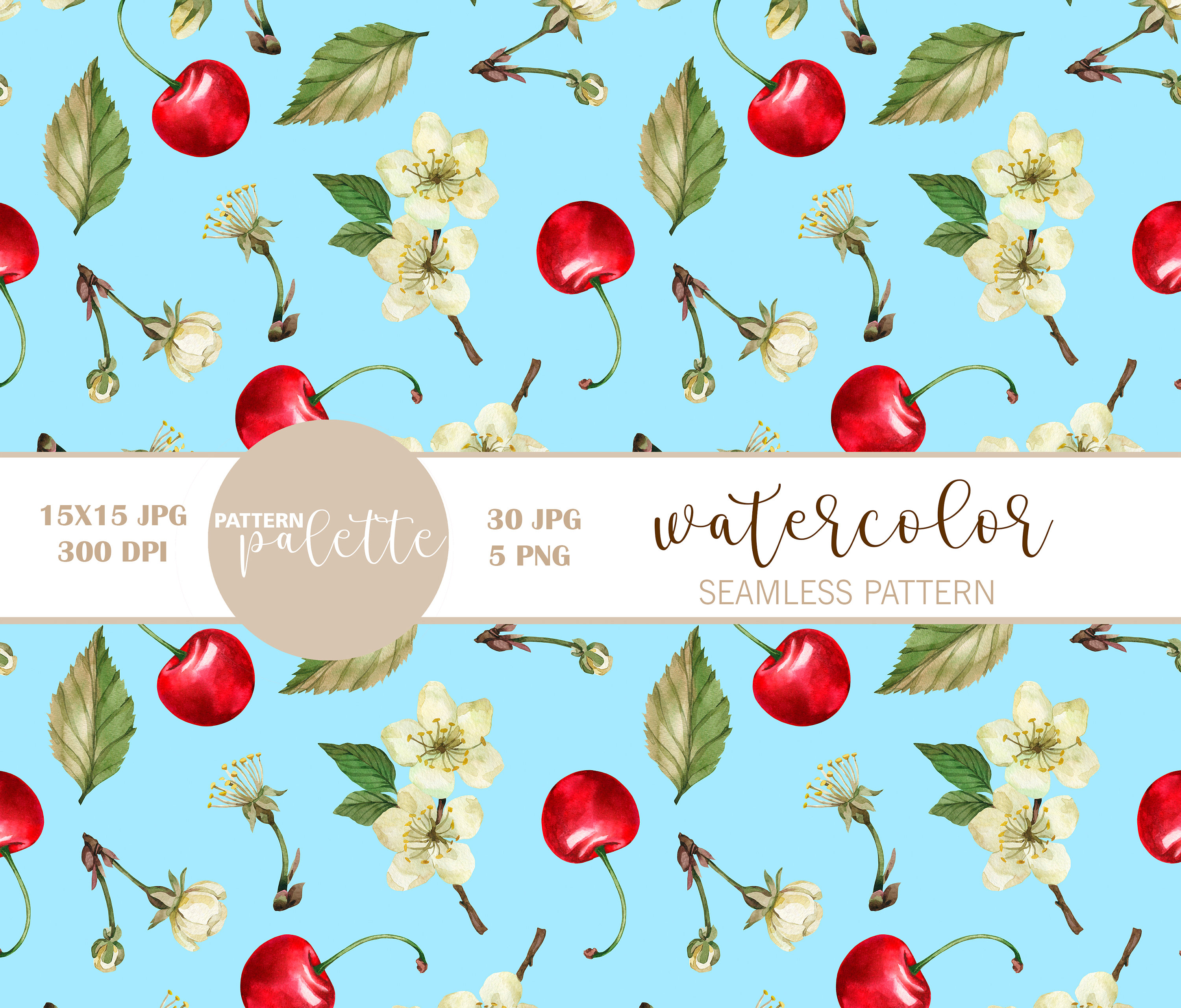 Summer papers Red cherry patterns Seamless patterns Watercolor paper ...