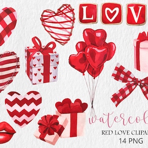 Watercolor Valentines Clipart, Love PNG, Watercolor Gift Box Clipart ...
