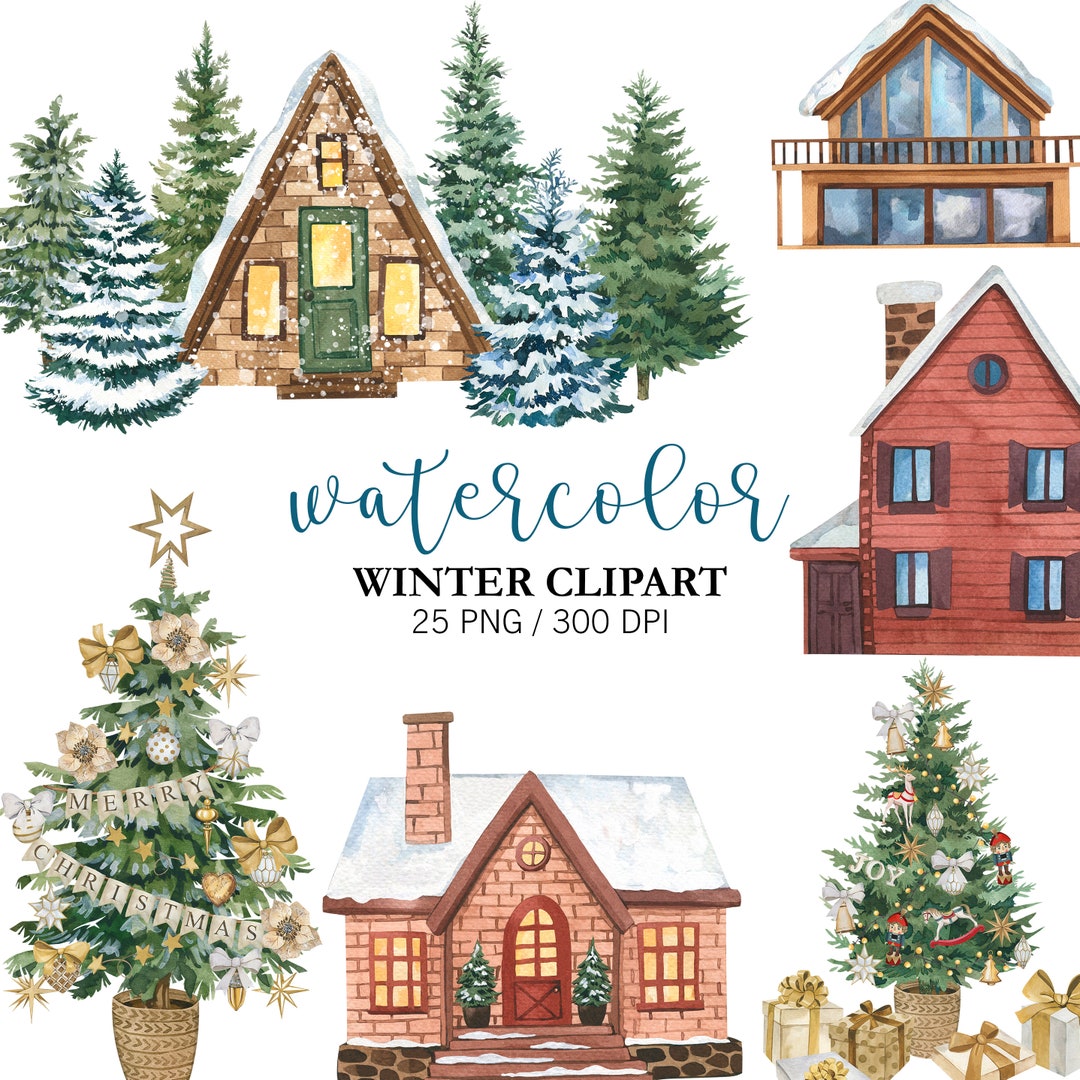 Watercolor Winter Houses, Christmas Houses House PNG, Winter Cottage ...