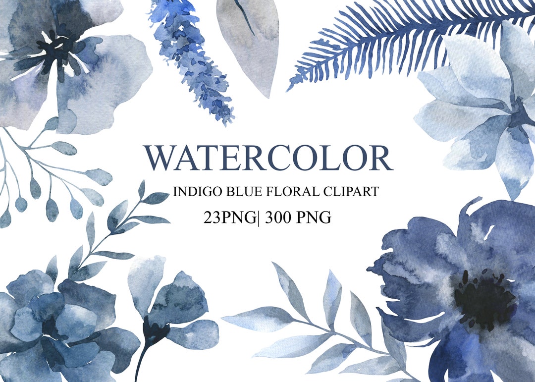 Watercolor Indigo Blue Flowers Clipart, Floral Clipart, PNG, Wedding ...
