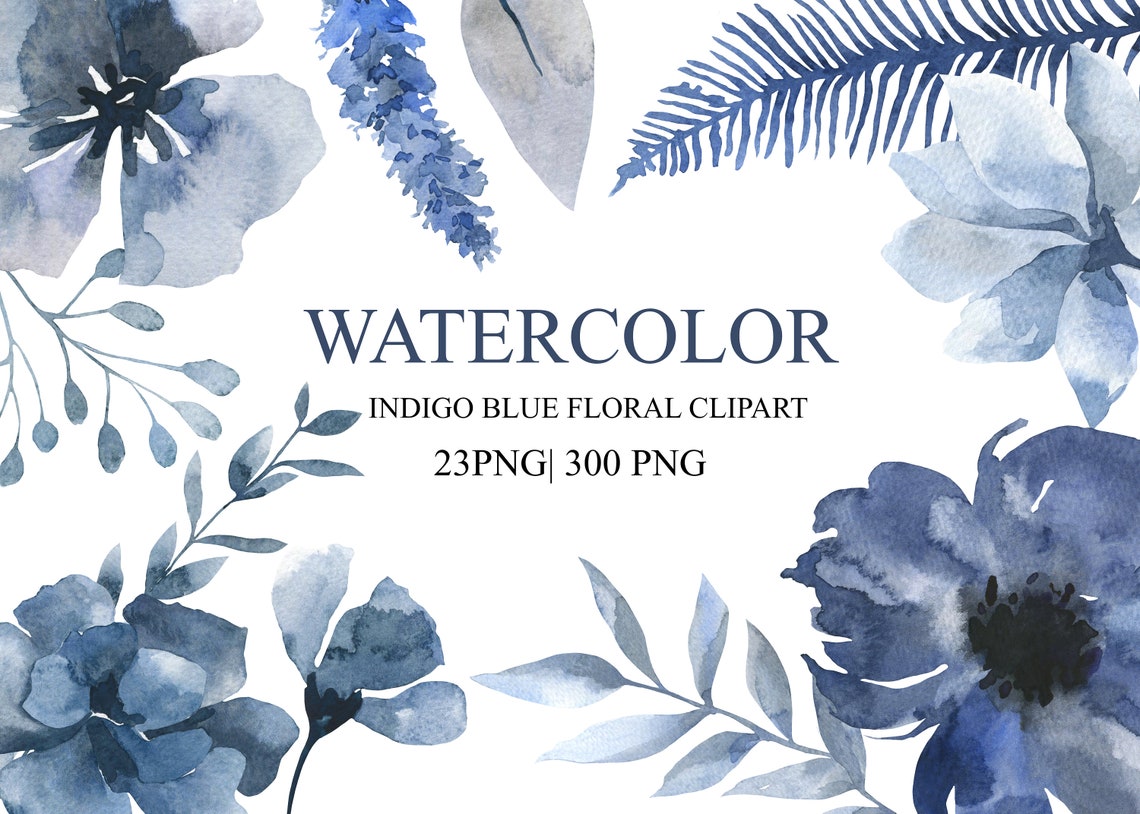 Watercolor Indigo Blue Flowers Clipart Floral Clipart PNG - Etsy