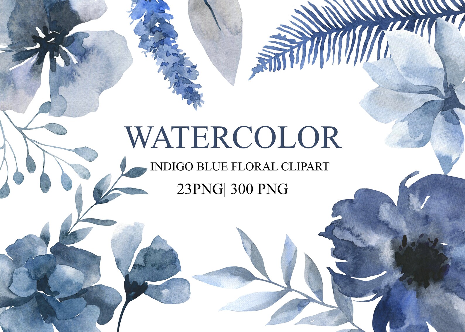 Watercolor Indigo Blue Flowers Clipart Floral Clipart PNG - Etsy