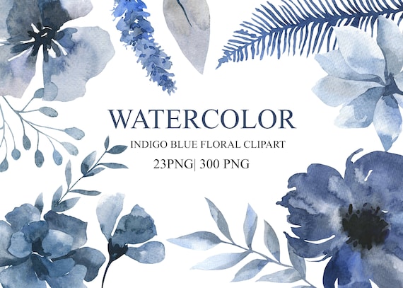 Watercolor Indigo Blue Flowers Clipart Floral Clipart PNG | Etsy