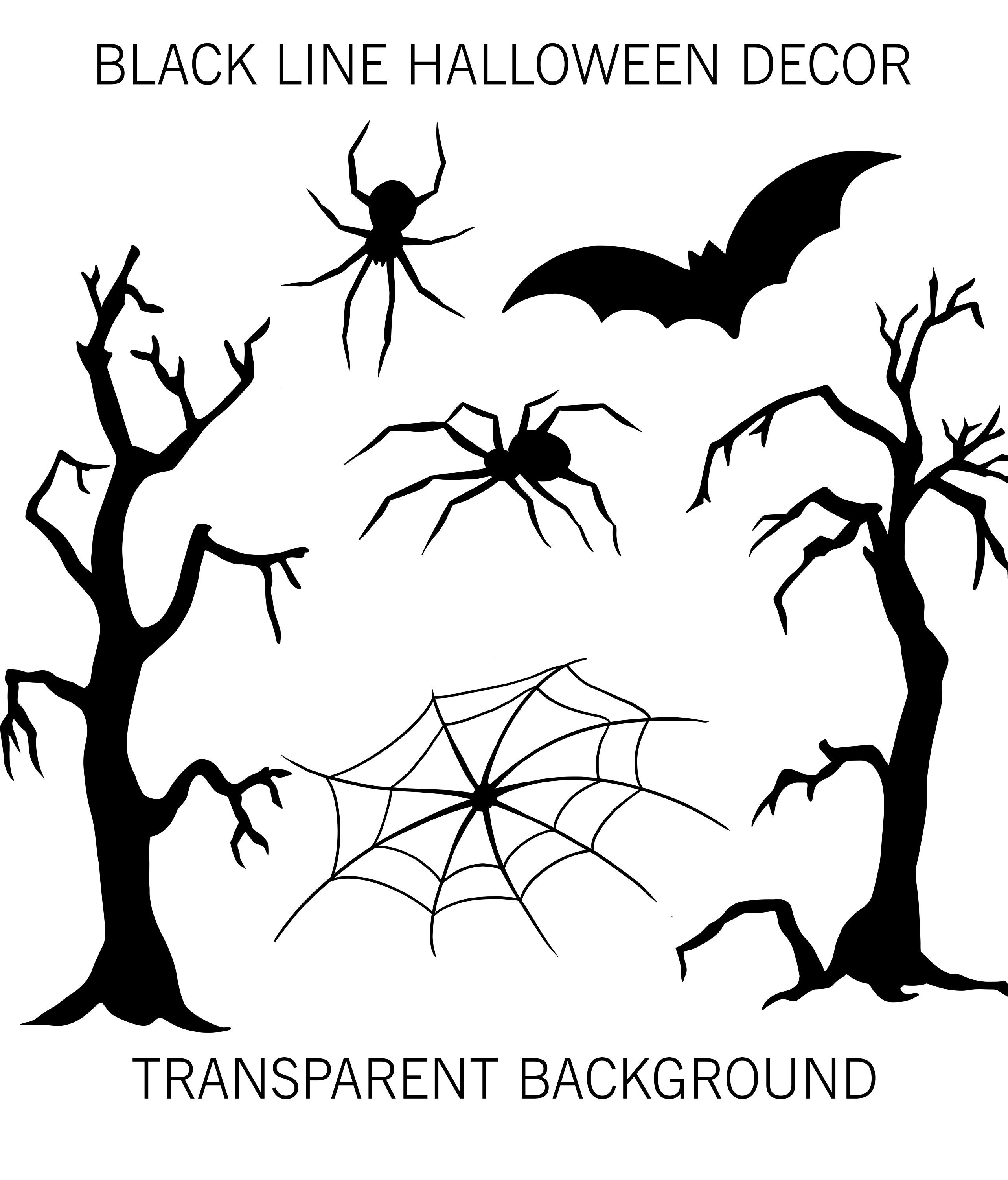 Black Line Halloween Clipart Line Drawing Doodle Clipart - Etsy