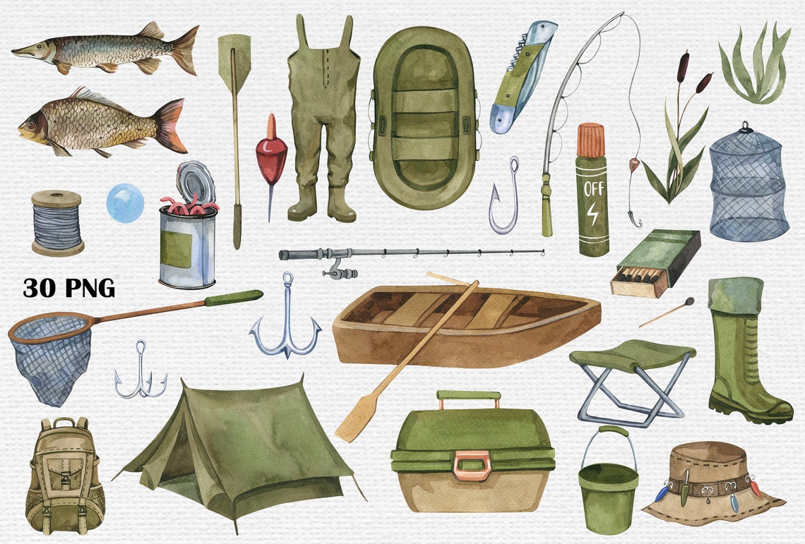 Watercolor Fishing Clipart Fathers Day Clipart PNG Summer - Etsy