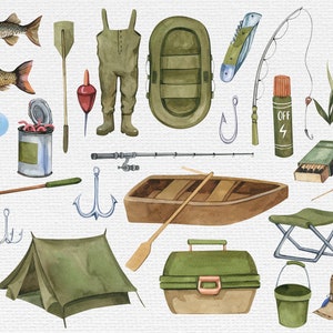Watercolor Fishing Clipart, Fathers Day Clipart, PNG, Summer Clipart ...