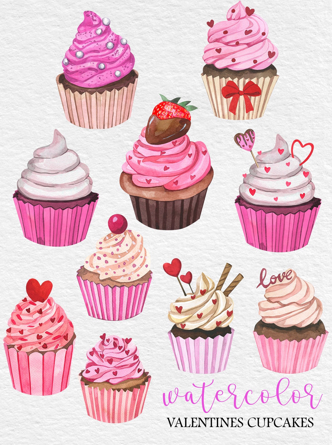 Watercolor Valentines Day Cupcakes Clipart, Valentines PNG, Valentines ...