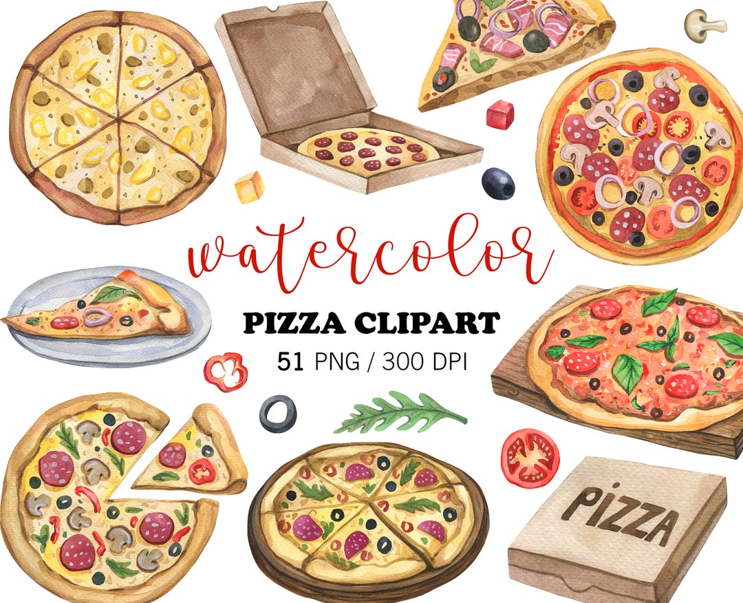Watercolor Pizza Clipart PNG Italian Pizza Clipart, Pepperoni Pizza ...