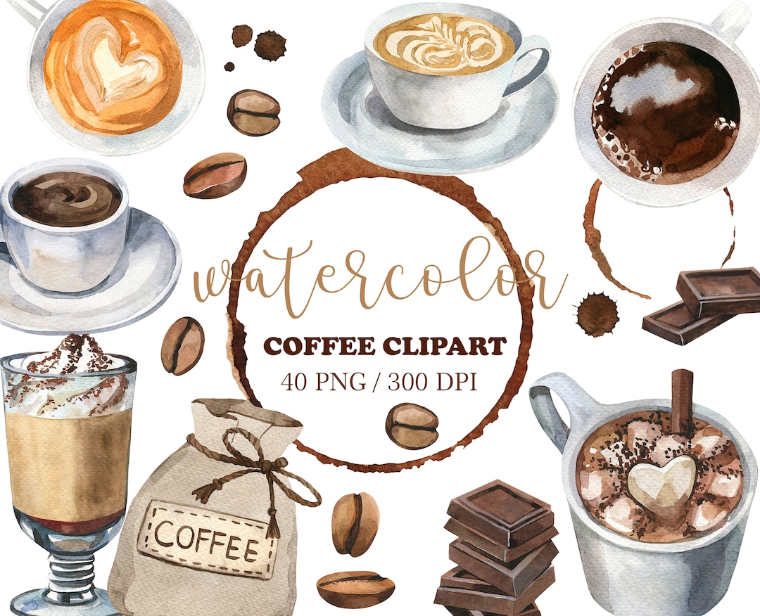 Watercolor Сoffee Clipart, Coffee Decor, Coffee Bean Clipart, Coffee ...