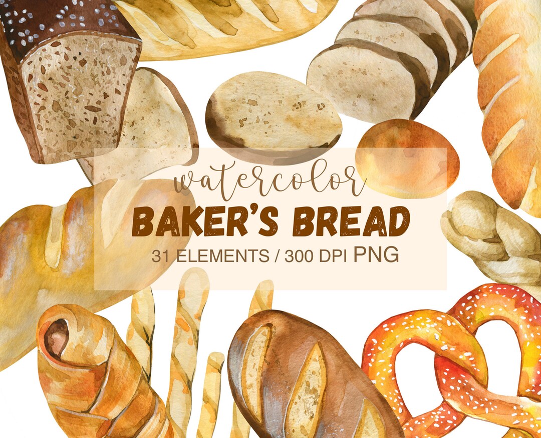 Watercolor Bread Supplies, PNG, Bakery Clipart, Bread Rolls, Buns ...
