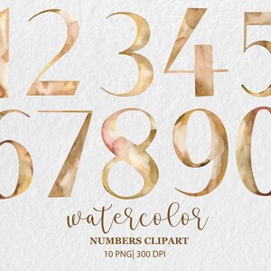 Watercolor Hand Painted Numbers Clipart, Beige Numbers Clipart, PNG ...