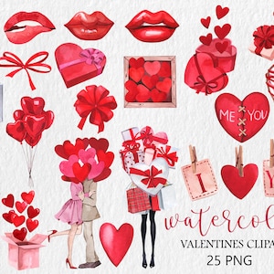 Watercolor Valentines Day Clipart, Love PNG, Valentine PNG, Heart ...