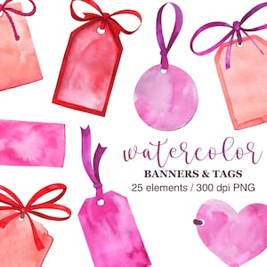 Watercolor Tag Clipart, Banner Clipart, Tag Clipart, Watercolor Labels ...