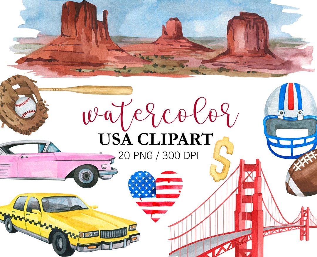 Watercolor USA Clipart, America Clipart, Independence Day Clipart ...