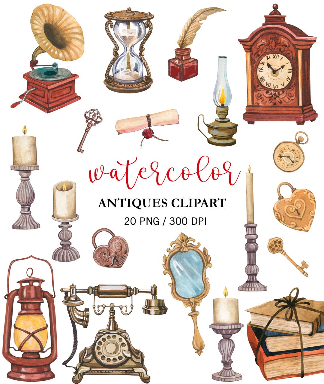 Watercolor Antique Clipart Retro Vintage Clipart PNG , Antique Chic ...