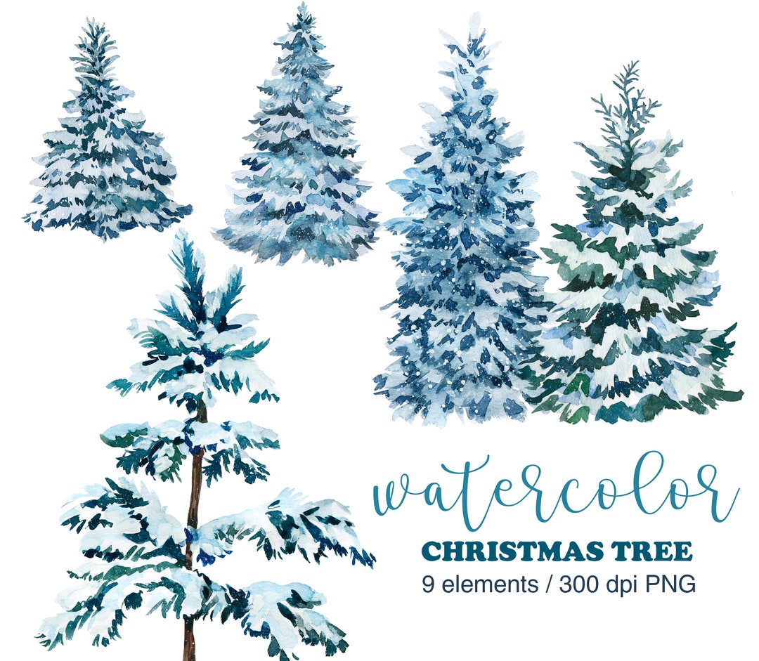 Watercolor Snowy Pine Tree Clipart, Pine Tree PNG, Christmas Tree ...
