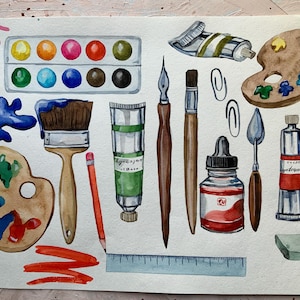 Watercolor Artist Clipart, Painting Clipart, PNG, Back to School ...