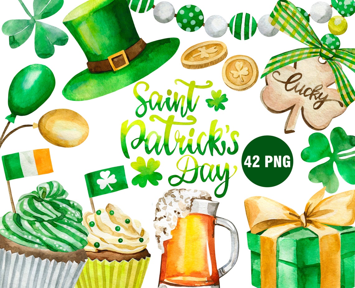 St. Patricks Day Clipart Watercolor Clipart PNG St - Etsy