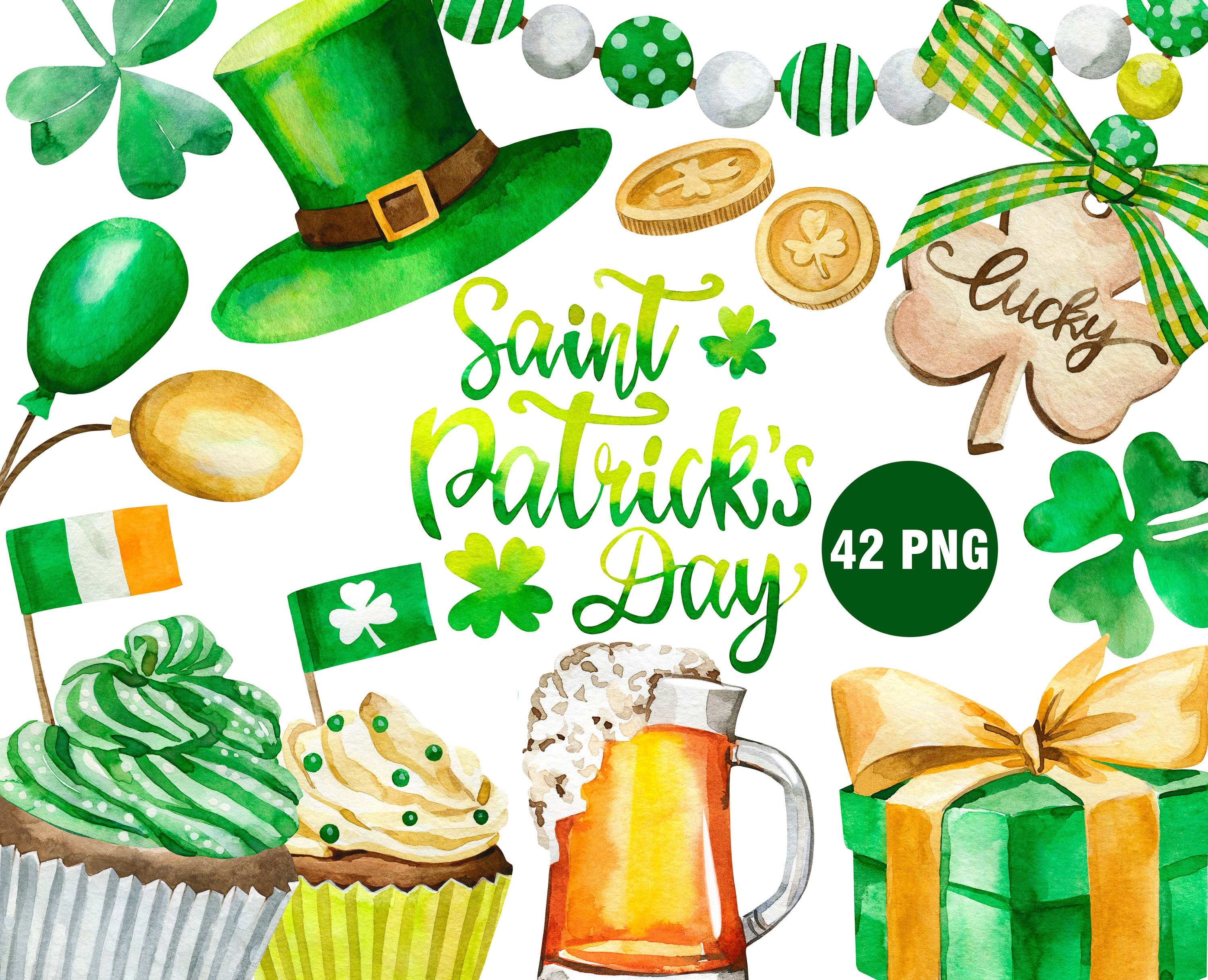 St. Patricks Day Clipart Watercolor Clipart PNG St - Etsy