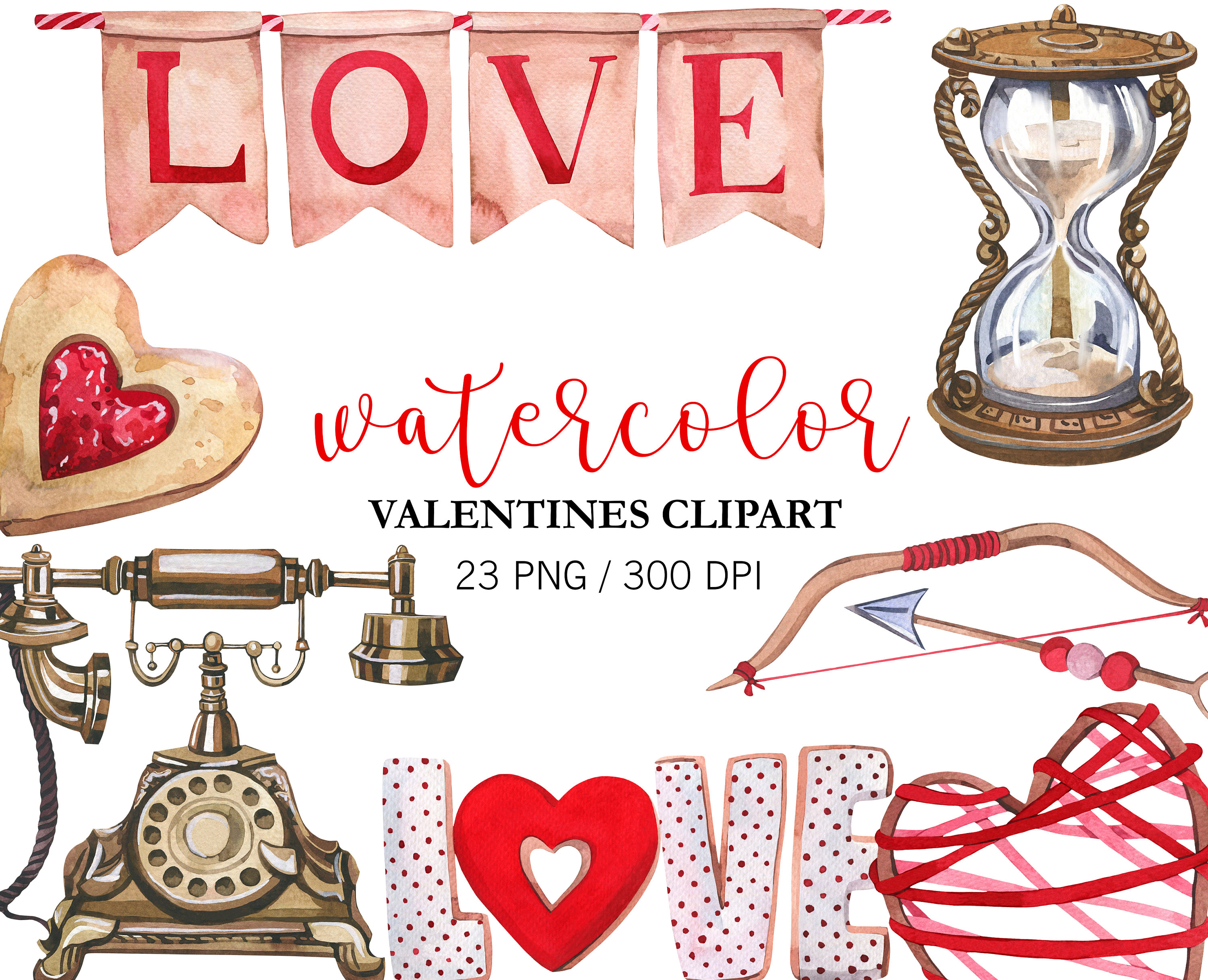 Watercolor Valentines Day Clipart Valentines PNG Love - Etsy