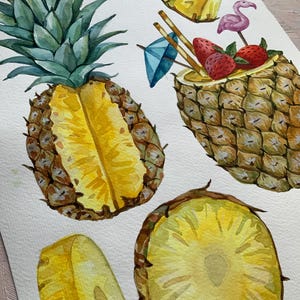 Watercolor Pineapple Clipart, Tropical Fruits Clipart, Summer Beach ...