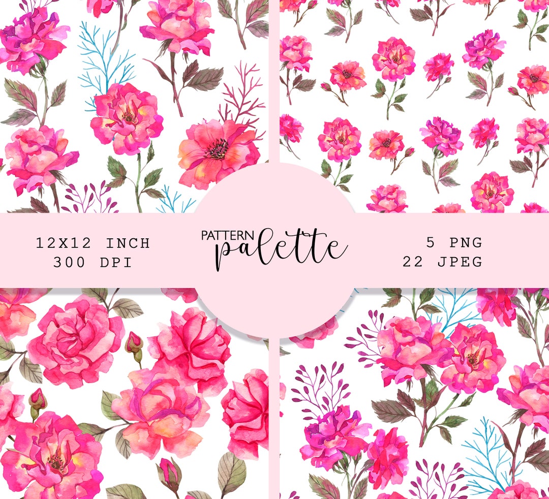 Wild Roses Patterns, Watercolor Roses Pattern, PNG, Seamless Patterns ...