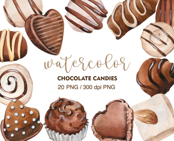 Watercolor Chocolate Candy Clipart Watercolor Dessert - Etsy