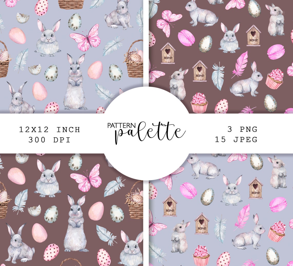 Watercolor Easter Seamless Patterns, Easter Bunny Pattern, Printable ...