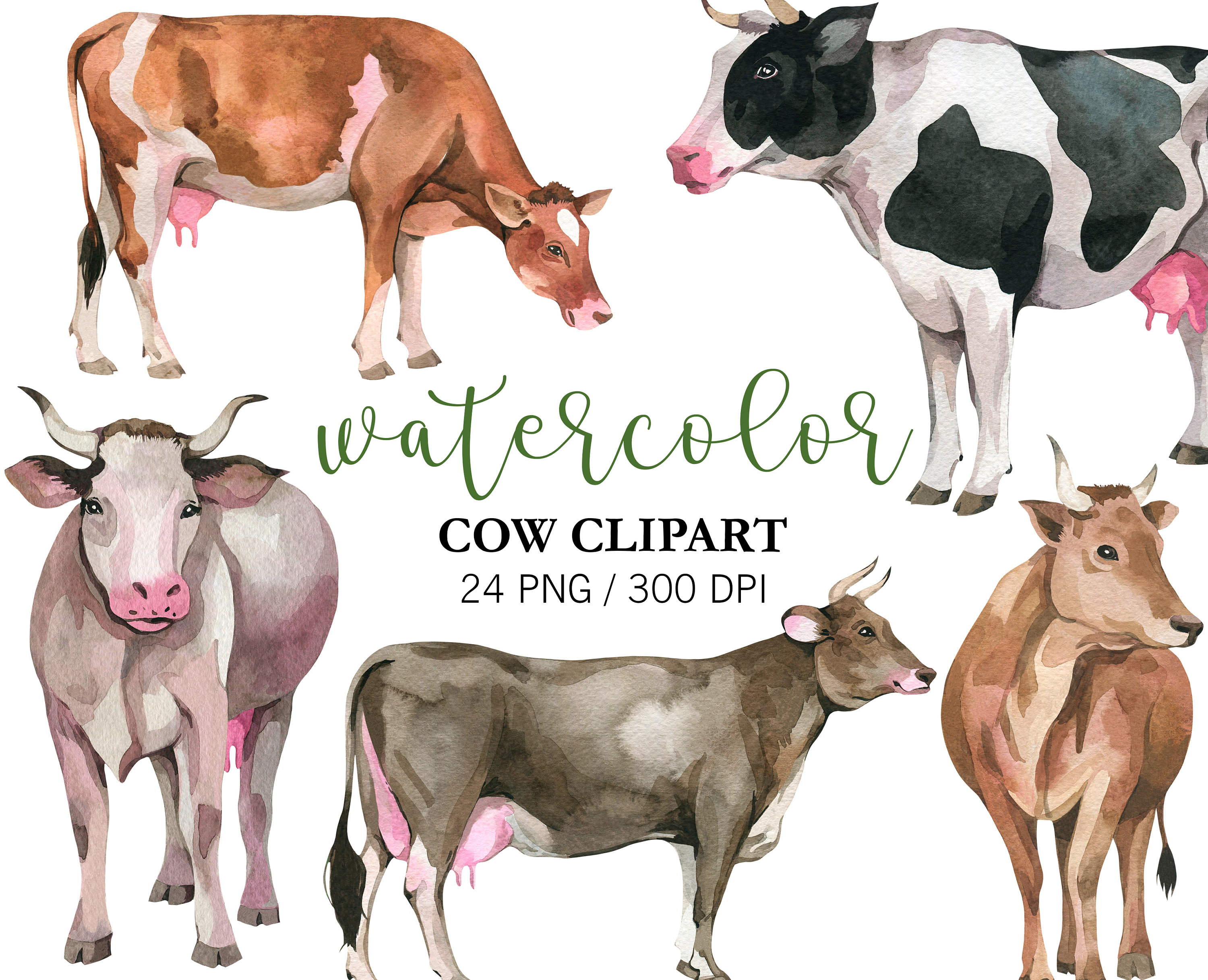 Watercolor Cow Clipart Farm Clipart Nursery Decor PNG - Etsy