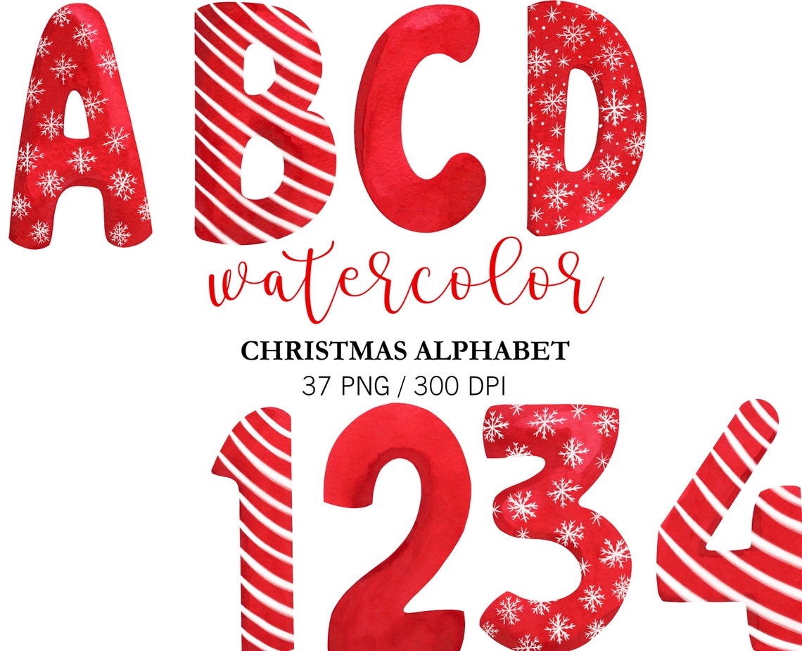 Watercolor Christmas Alphabet Clipart Red Watercolor Separate - Etsy