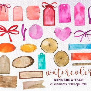 Watercolor Tag Clipart, Banner Clipart, Tag Clipart, Watercolor Labels ...