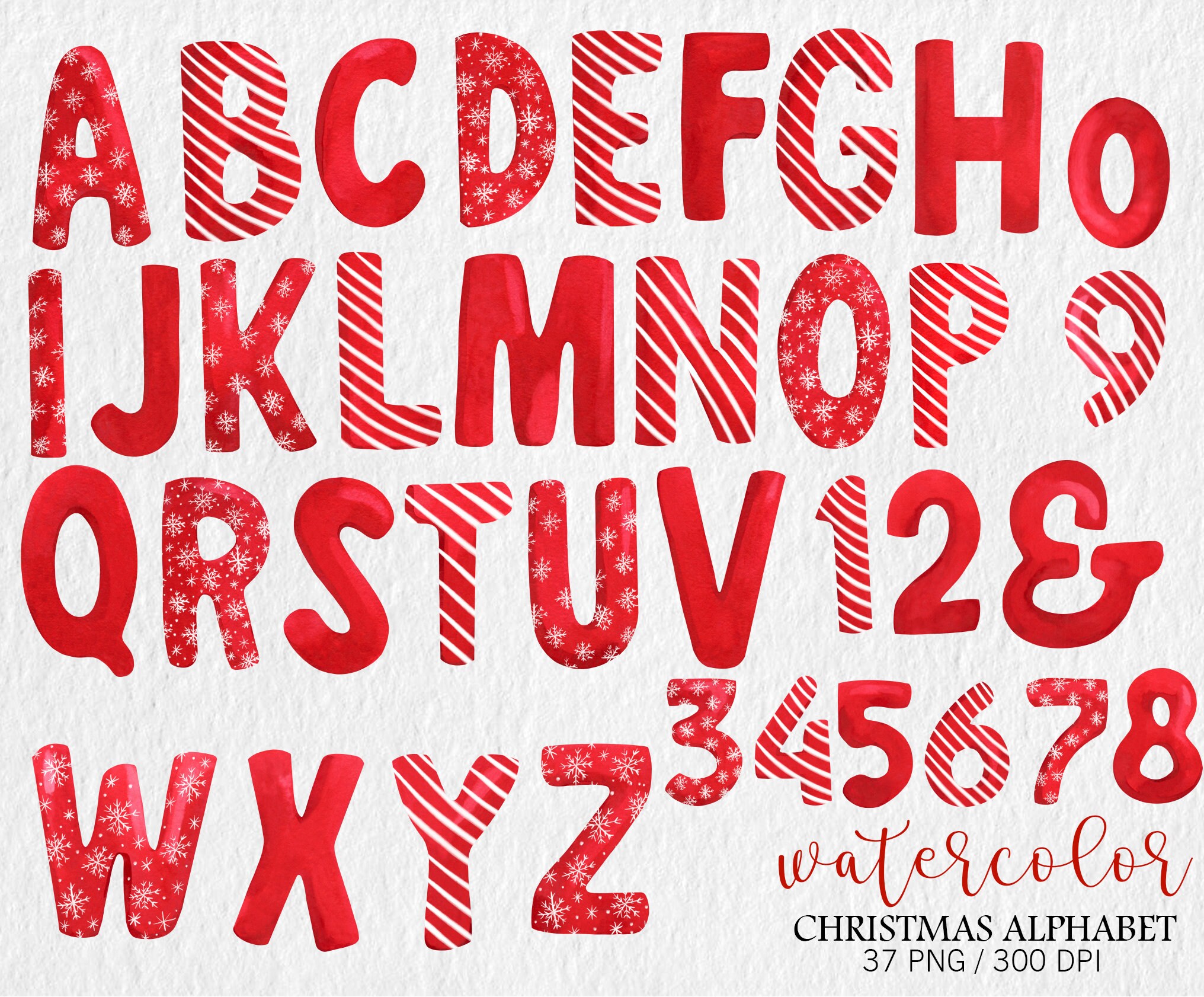 Watercolor Christmas Alphabet Clipart Red Watercolor Separate - Etsy