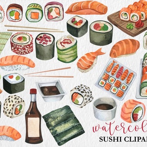 Watercolor Sushi Clipart, Asian Clipart, Japanese Clipart, PNG, Planner ...