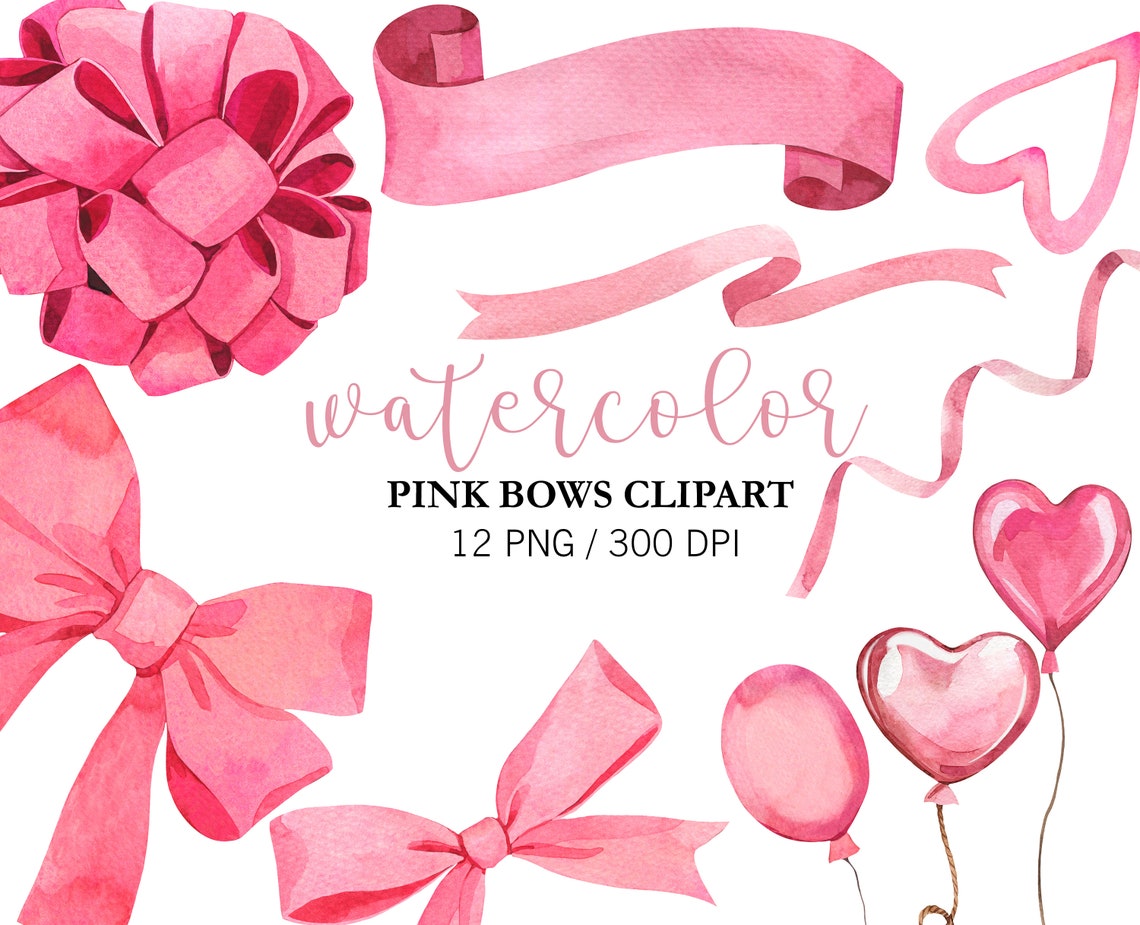 Watercolor Pink Bows Clipart Handpainted Ribbon Bows. PNG. - Etsy