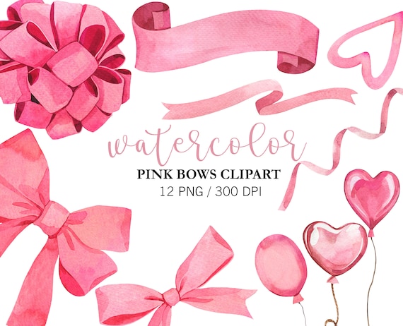 Watercolor Pink Bows Clipart Handpainted Ribbon Bows. PNG. | Etsy