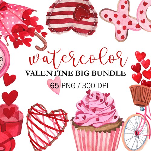Watercolor Valentines Day Clipart Love PNG Valentine PNG - Etsy