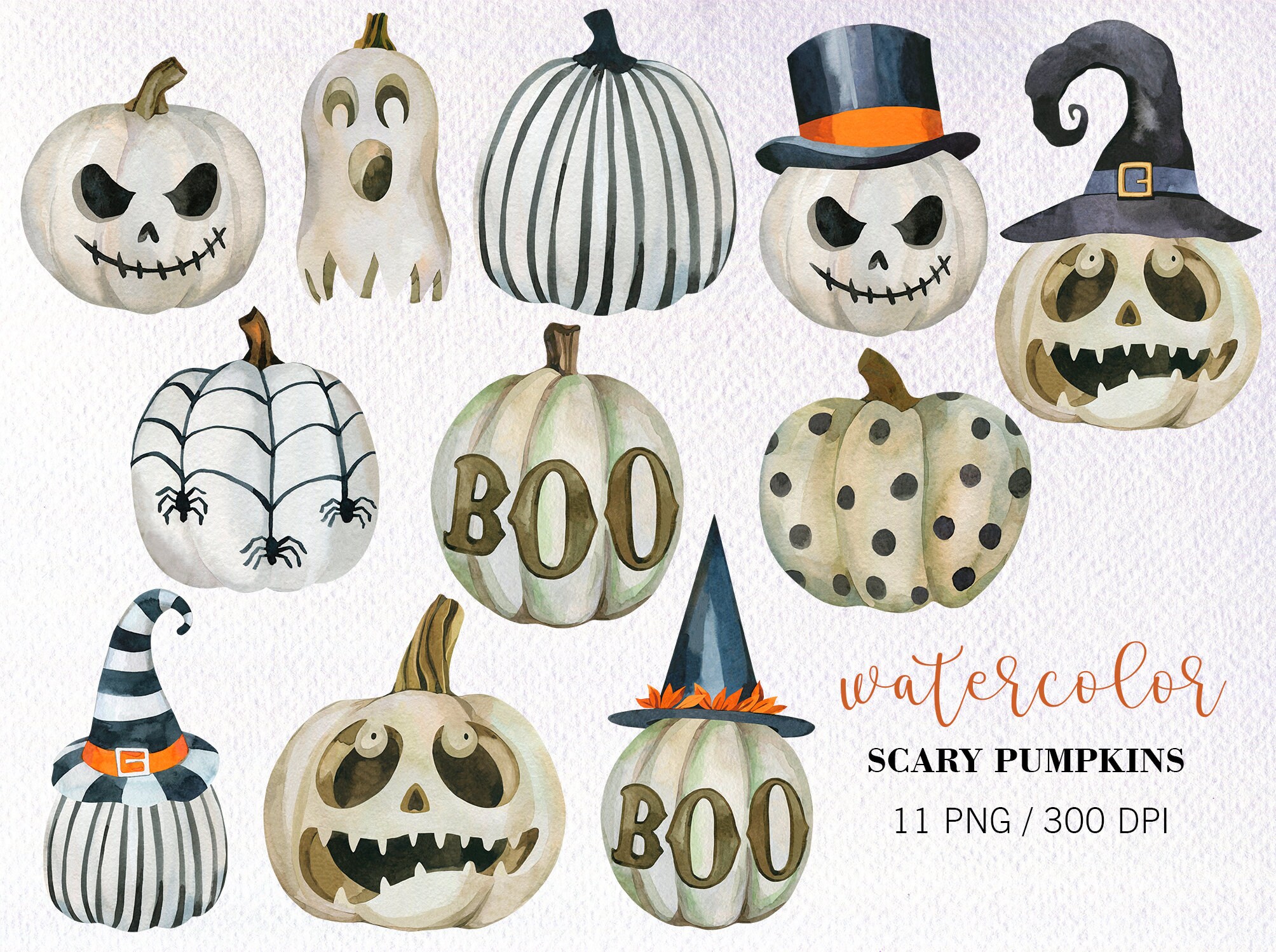 Watercolor Halloween Pumpkin Clipart Pumpkin PNG Fall - Etsy